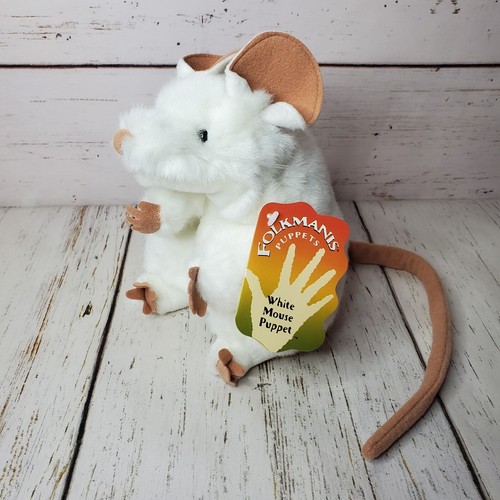 Folkmanis White Mouse Rat Hand Puppet 7" Plush Folktails Realistic Long ...