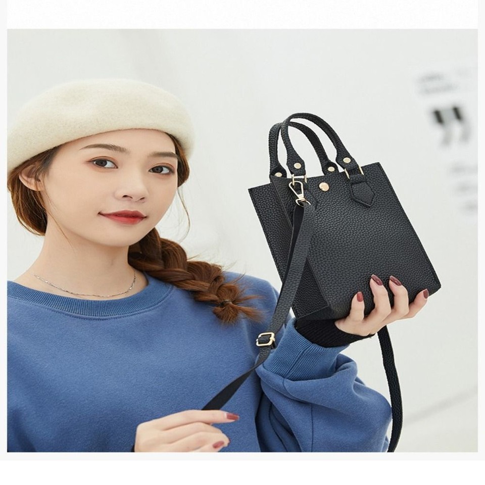 Solid Color Purse Cell Phone Bag Bucket Bag Crossbody Bag Lychee ...