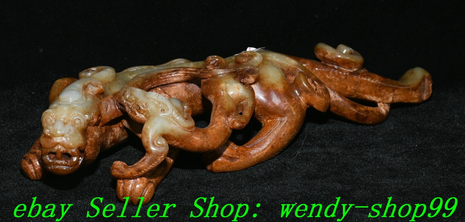 9" Old Han Dynasty Natural Hetian Jade Carve Dragon Pixiu Beast Animal ...
