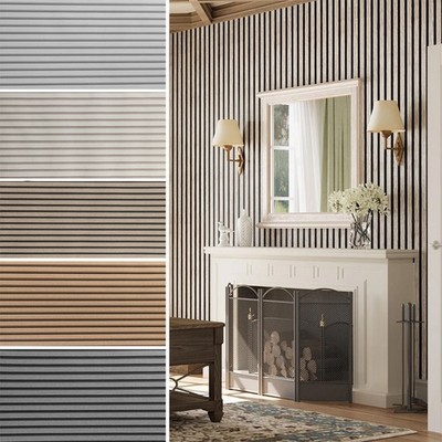 Wooden Slat Panelling Wallpaper 3D Wood Panel Effect Stripe Livingroom ...