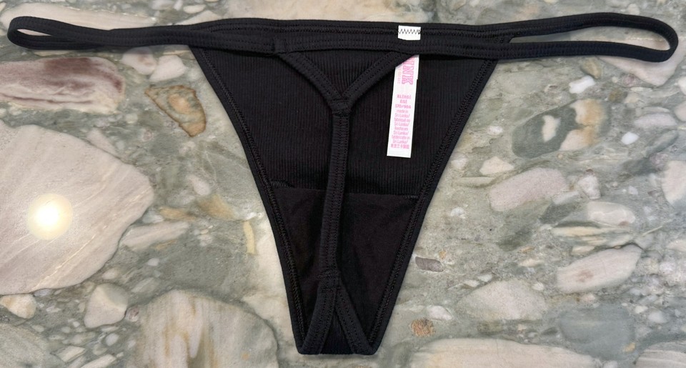 NEW Victoria Secret PINK Ribbed Cotton V-String Panty - Black - XL | eBay
