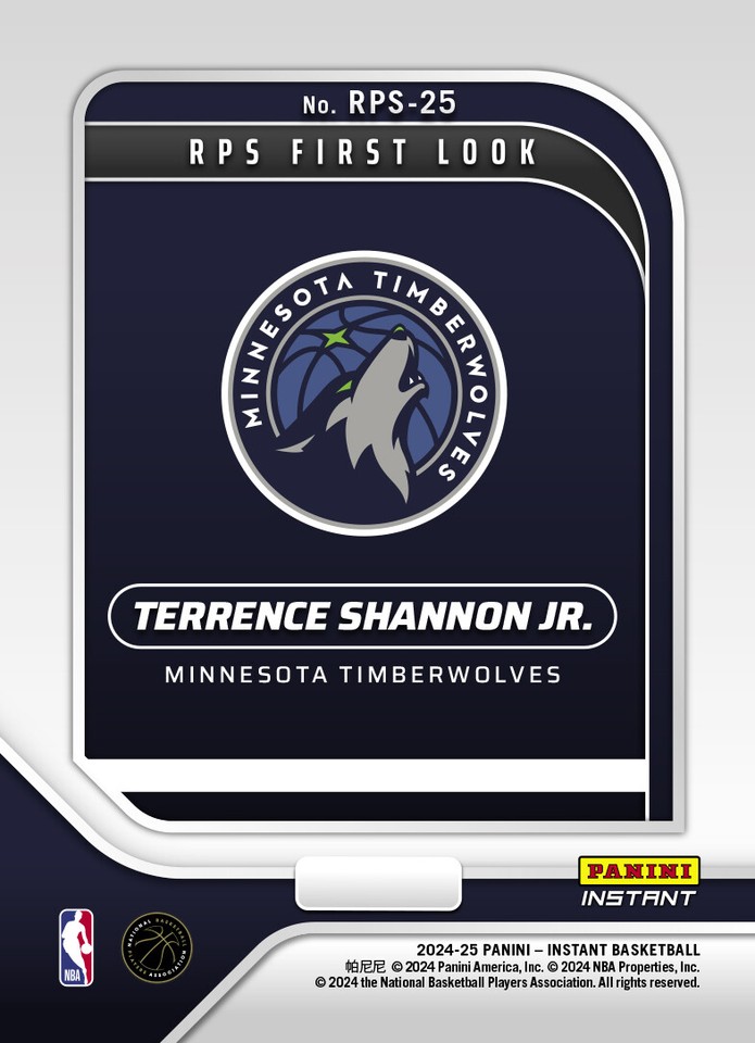 2024-25 Panini Instant Terrence Shannon Jr. RPS FIRST LOOK SP Wolves # ...
