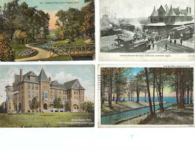 Lot of 4 Michigan PCs CA 1900s Grand Rapids, Lake Mitchell & Durand | eBay