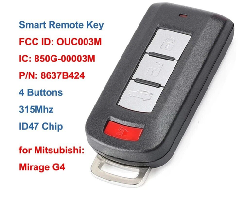 Smart Remote Car Key Fob 3 4 Buttons FSK 315Mhz ID47 for Mitsubishi ...