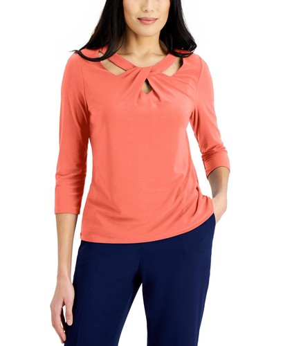 Kasper Women's Twist Neck Top Pink Size X-Small | eBay