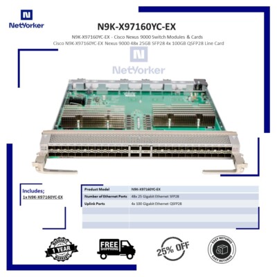 Cisco Nexus N9K-X97160YC-EX Line Card 48x 1/10/25G SFP+ 4x100G-Same Day ...