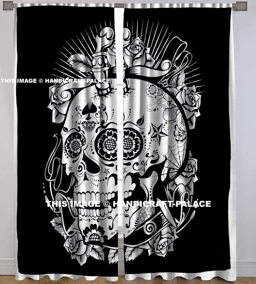 Head of Skull Mandala Tapestry Curtain Indian 2 Valances Drape Panel ...