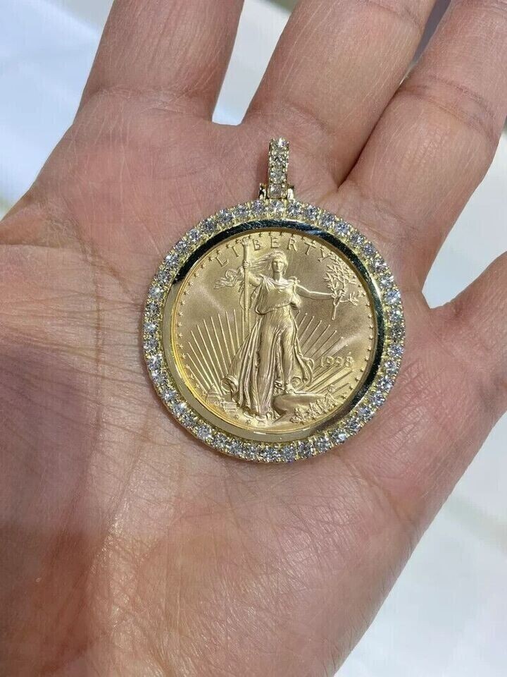 4CT Lab Created Diamond Coin Bezel Frame Pendant in 14k Yellow Gold ...