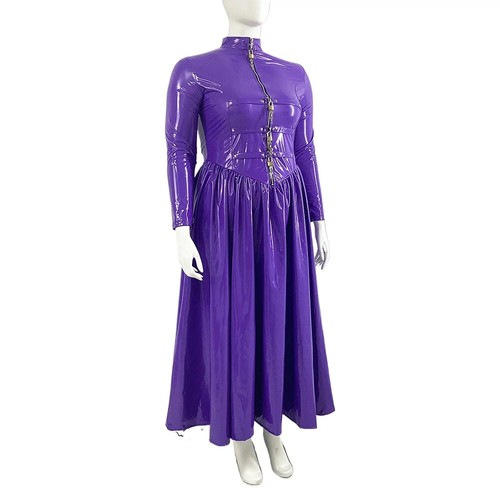 Lockable Spandex PVC Leather Long Dresses Exotic Party Wetlook Pleated ...