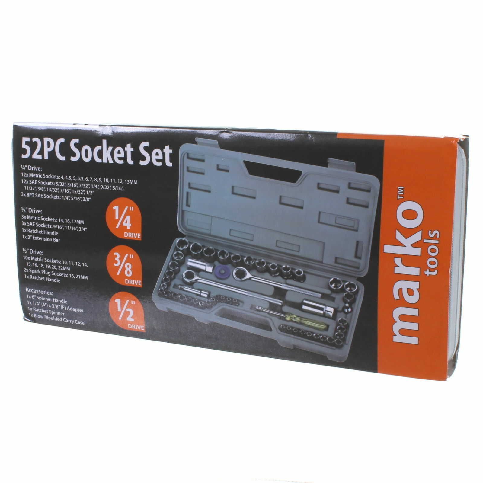 52PC SOCKET SET METRIC & IMPERIAL AF SOCKETS RATCHET REDUCERS 1/4 3/8 1 ...