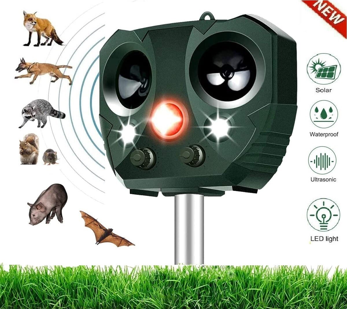 Raccoon Squirrel Repellent Solar Animal Deterrent Devices - 4 Pack Mole ...