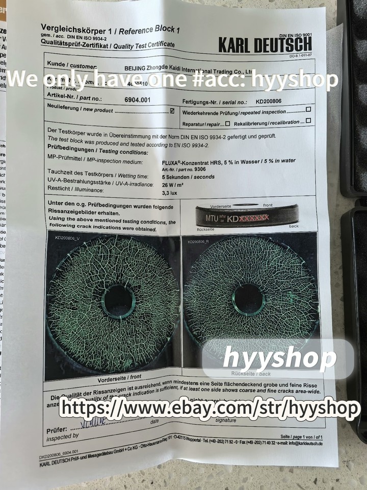 Karl Deutsch MTU-3 Magnetic Particle Suspension Testing Test Block/hyy ...