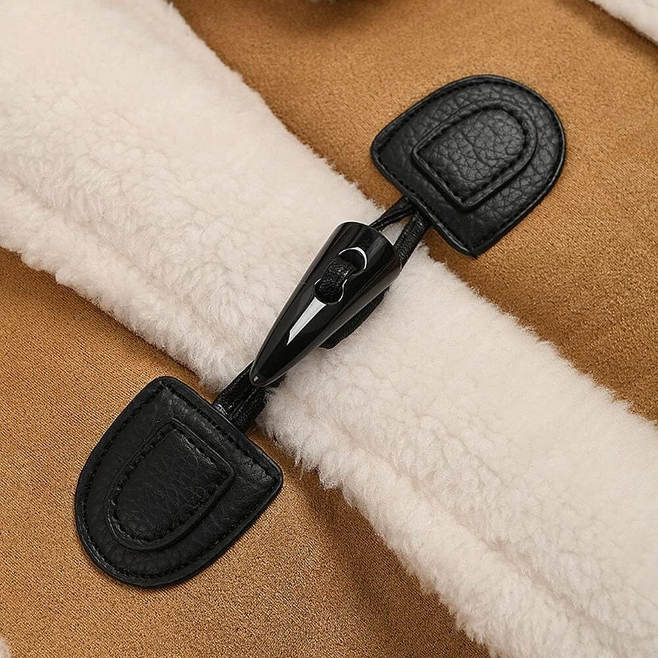 Women's Warm Toggle Shearling Faux Suede Lather Duffle Horn Button ...