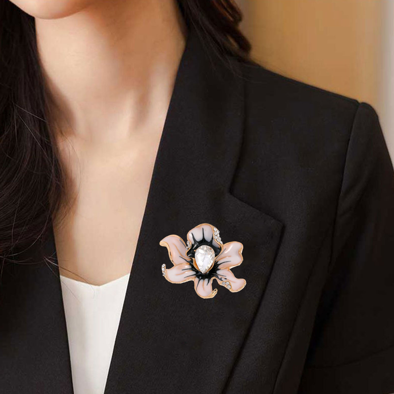 Peony Brooch Flower Shape Luxury Rhinestone Elegant Pin for Overcoat ...
