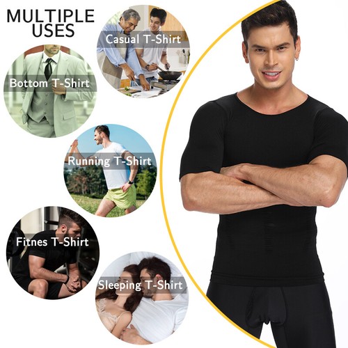 Men Compression Shirt Weight Loss Muscle T-Shirt Body Shaper Slimming ...