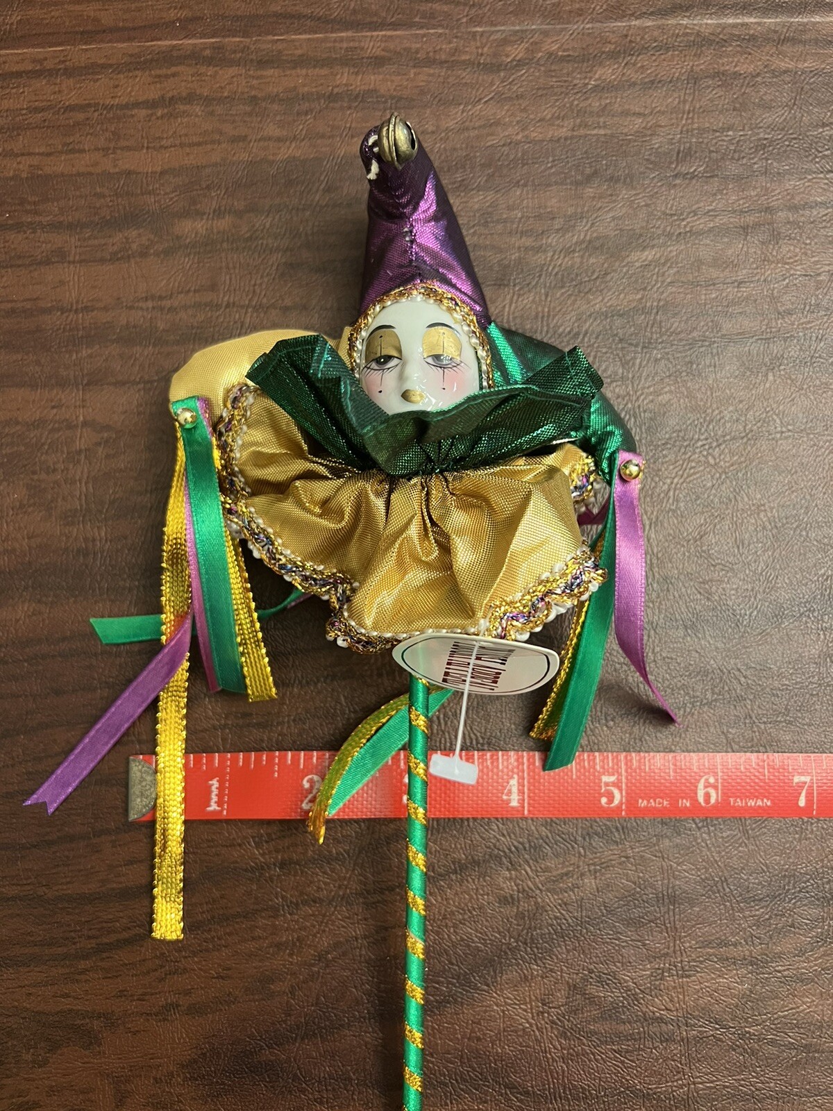 Mardi Gras Porcelain Head Jester Stick Decoration Carnival Purple Green ...