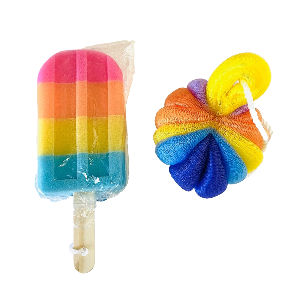 Cute Bath Sponge Set Rainbow Ice Cream Bar Body Scrubbers Kids Shower ...