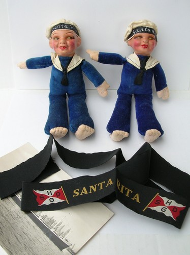 Pair Norah Wellings Jollyboy Sailor Navy Dolls MV Santa Rita Ship w ...