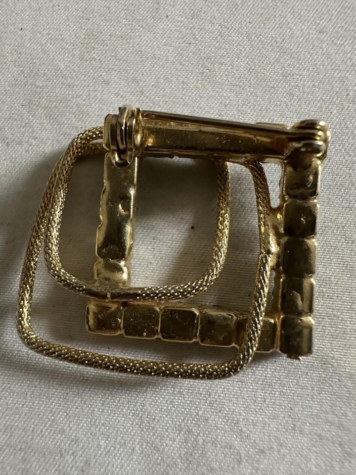 Vintage Brooch Pin Rhinestone GREEN CRYSTAL INTERLOCKING SQUARES B4 | eBay