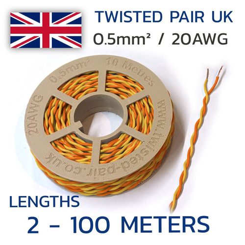 Twisted Pair UK - Yellow & Orange Wire 20 AWG / 0.5mm² Cable CAN Bus ...