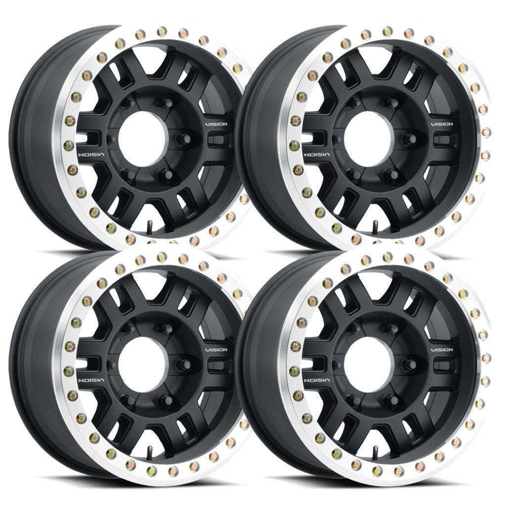 (Set-4) Vision 398BL Manx Beadlock 17x8.5 8x170 -15mm Black Wheels Rims ...
