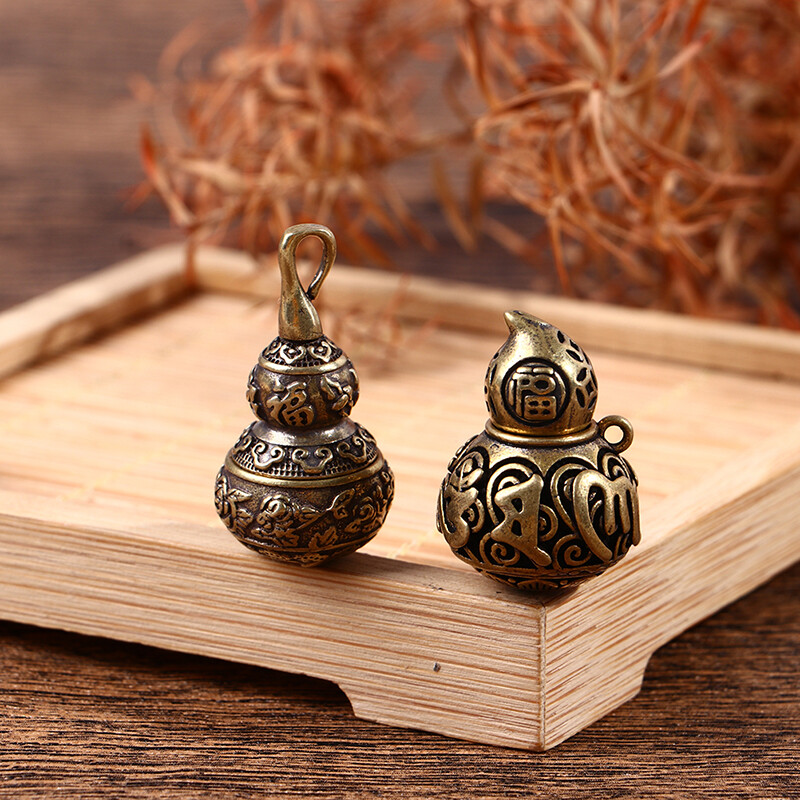 Brass Letters Blessing Lotus Gourd Charms Lucky Keychain Pendants Pill ...