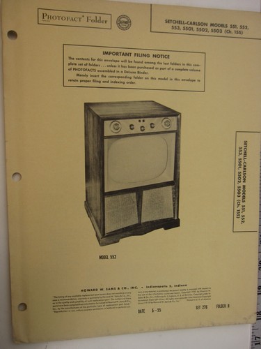 SAMS Photofact Folder SETCHELL-CARLSON Models 551, 552, 553, 5501 (Ch ...