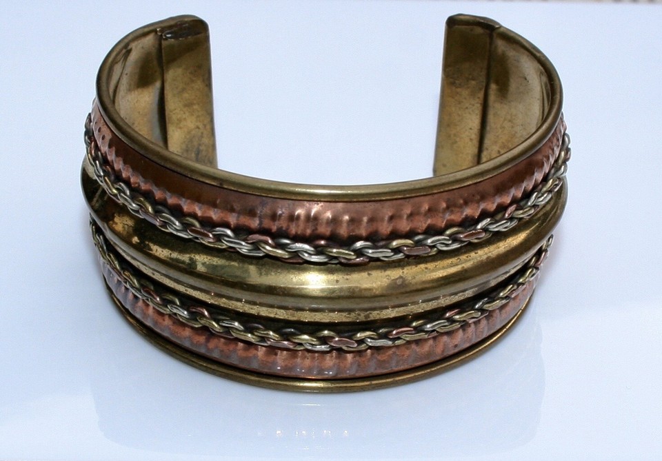 BEAUTIFUL VINTAGE HAND CRAFTED BRASS & COPPER ETHNIC CUFF BANGLE (NEW ...