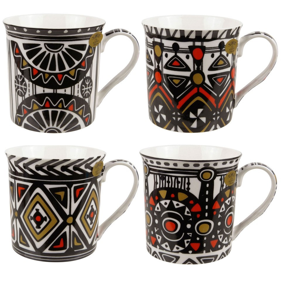 Gift Box Set of 4 China Mugs/Cups Tribal Design by The Leonardo ...