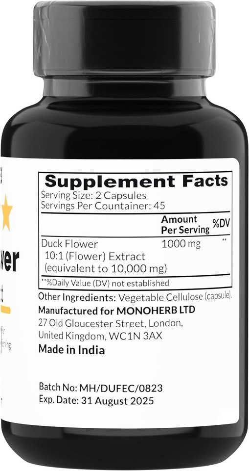 MONOHERB Duck Flower Extract 1000 mg - 90 Vegetarian 90 Count (Pack of ...