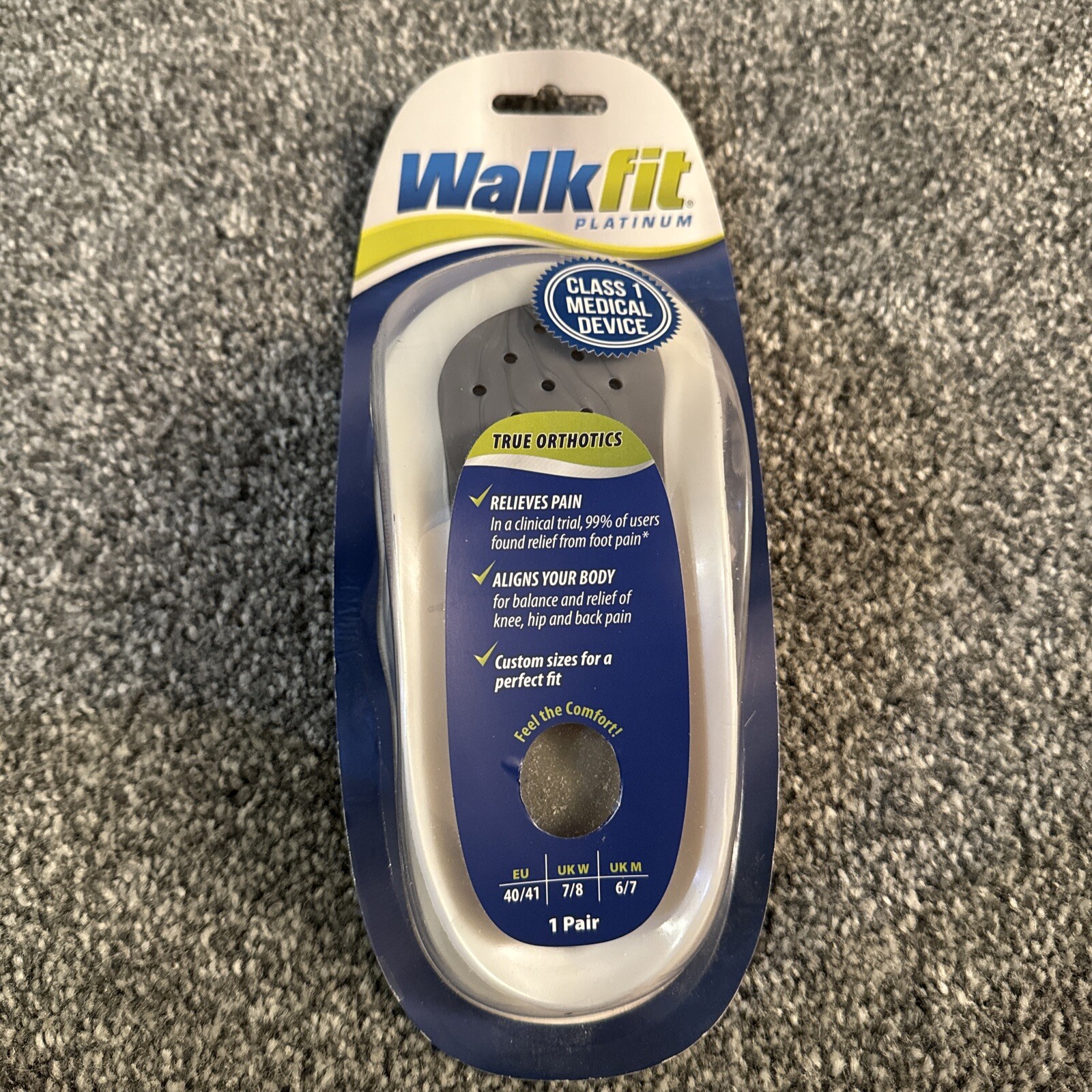 Walkfit Walk Fit 1 Pair Platinum Orthotic Shoe Insoles EU 40 / 41 UK W ...