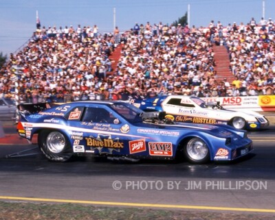 FUNNY CAR PHOTO BLUE MAX & CHI TOWN HUSTLER DRAG RACING FREMONT 1983 ...