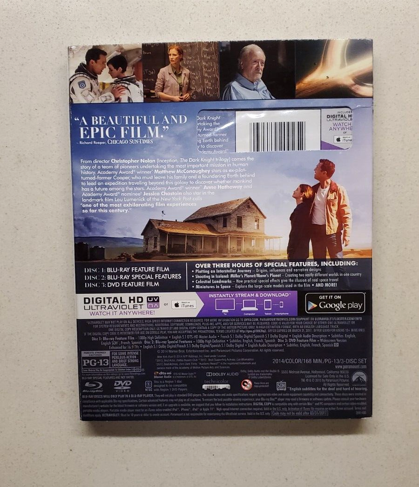 Interstellar (Blu-ray/DVD, 2015, 3-Disc, IMAX Film Cell + Slipcover) NEW 32429209252| eBay