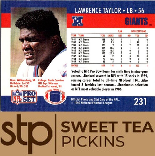 1990 Pro Set 231 Lawrence Taylor Ebay