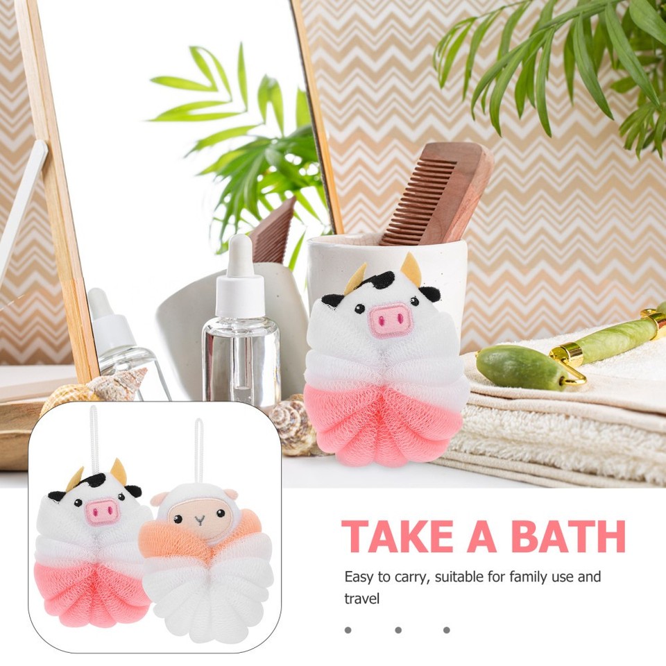 2pcs Cartoon Bath Balls Creative Animal Shape Body Scrubber Balls ...