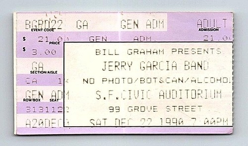 Jerry Garcia Band Concert Ticket Stub December 22 1990 San Francisco ...