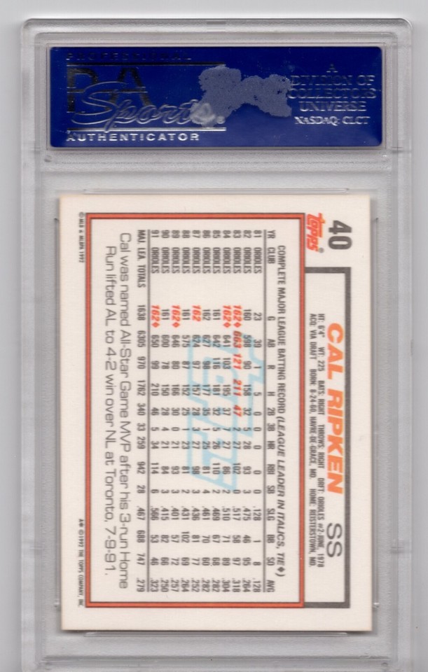 1992 Topps #40 Cal Ripken Jr. PSA 10 | eBay