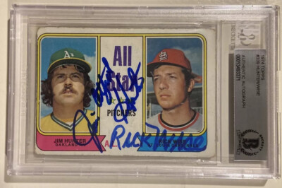1974 Topps Rick Wise Jim Catfish Hunter Signed Baseball Card BAS ...