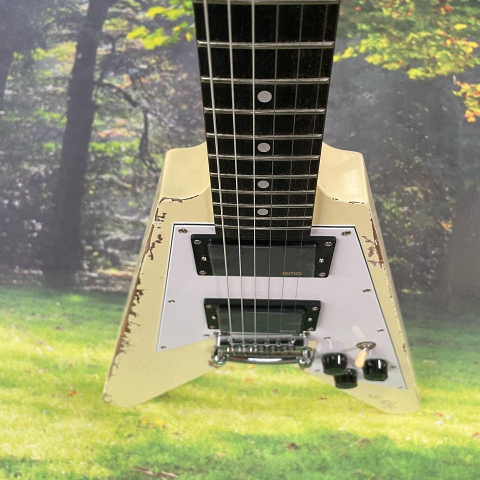 Ship from USA Flying V Electric Guitar Body RELIC cream Yellow Chrome ...