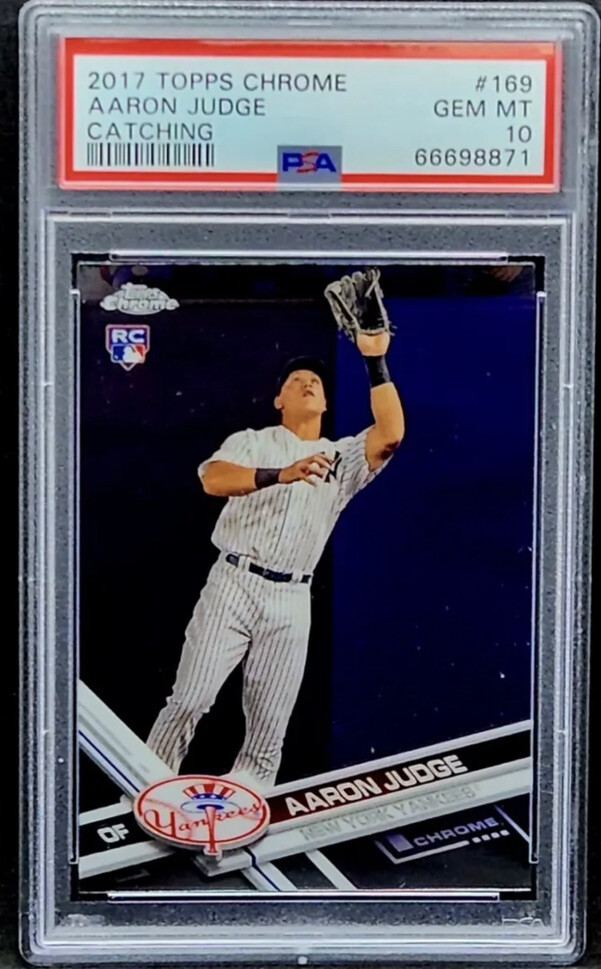 2017 Aaron Judge Topps Chrome Rookie Card #169 Catching PSA 10 GEM Mint ...