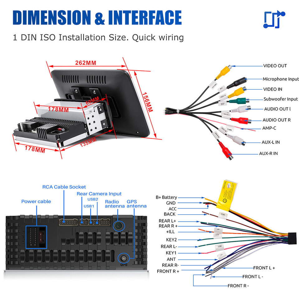 1DIN Rotatable 10.1'' Screen Tablet Car Stereo Radio GPS Wifi Carplay ...
