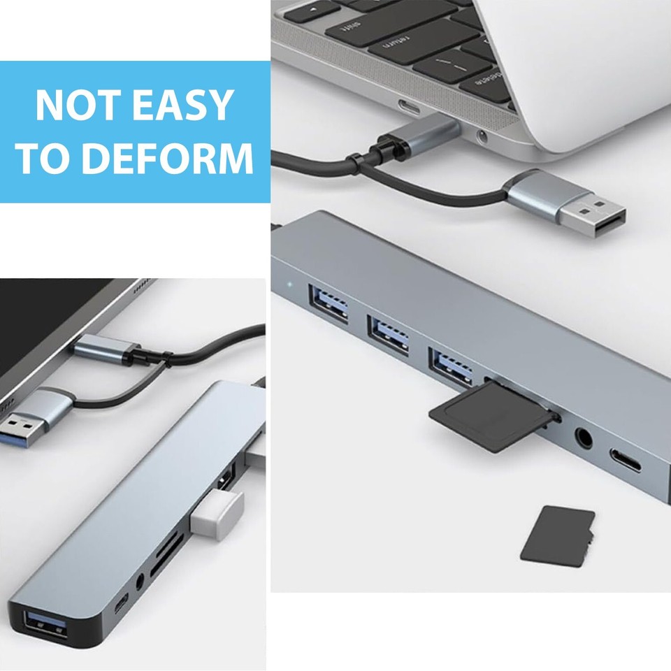 7/8 Port USB-C Hub Adapter - 5G Speed Multi Splitter for PC, Laptop ...