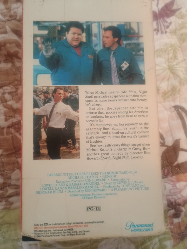 Gung Ho VHS Michael Keaton Ron Howard 1986 Movie Paramount Pictures ...
