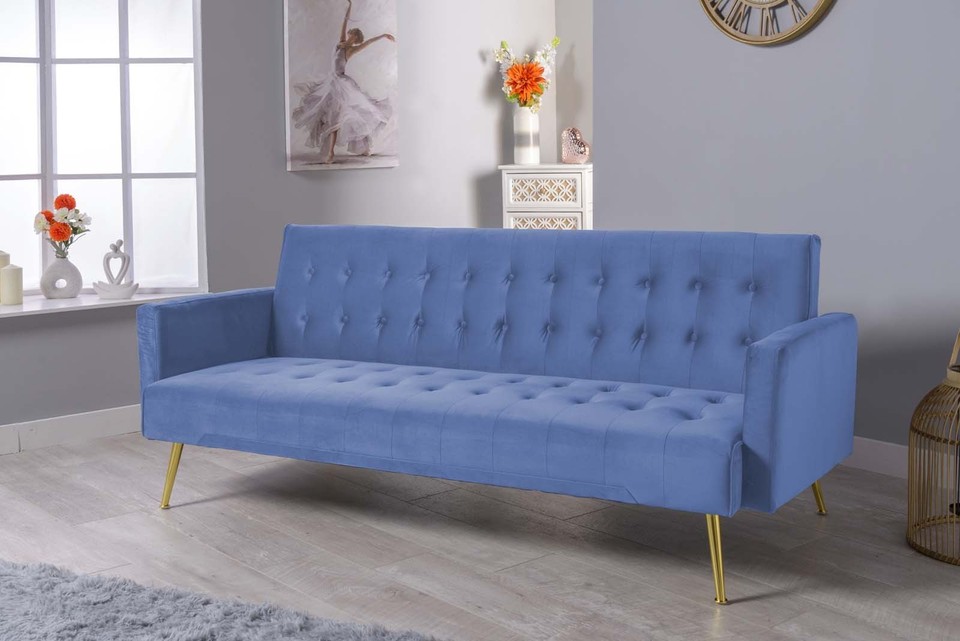 LUXURY VELVET 3 SEATER SOFA BED NOORÉ CLICK CLACK RECLINER BUTTON ...