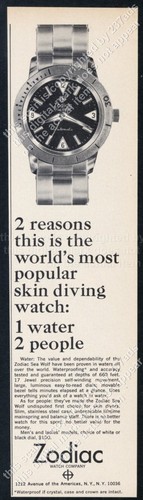 1965 Zodiac Sea Wolf Seawolf diving watch photo vintage print ad | eBay