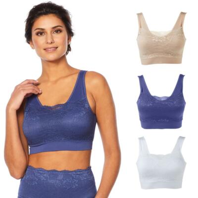 Rhonda Shear 3-pack Bra with Lace Overlay in Blue Multi 616800 , Size ...