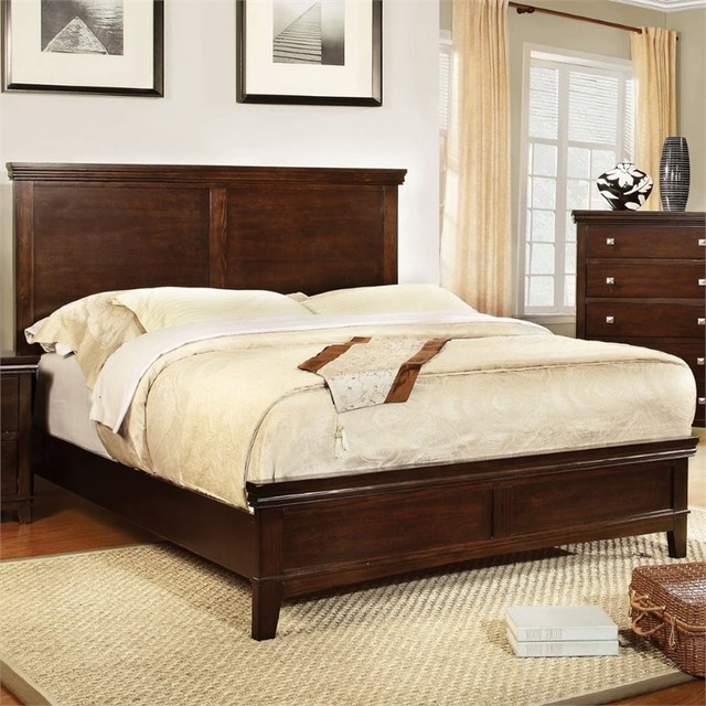 Furniture of America Brighton Solid Wood Full Panel Bed in Cherry for ...