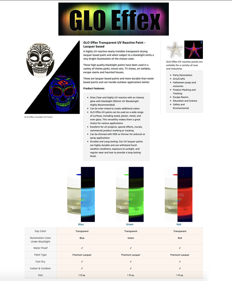 Invisible Transparent UV Paint Black light UV Reactive Intense Glow and ...