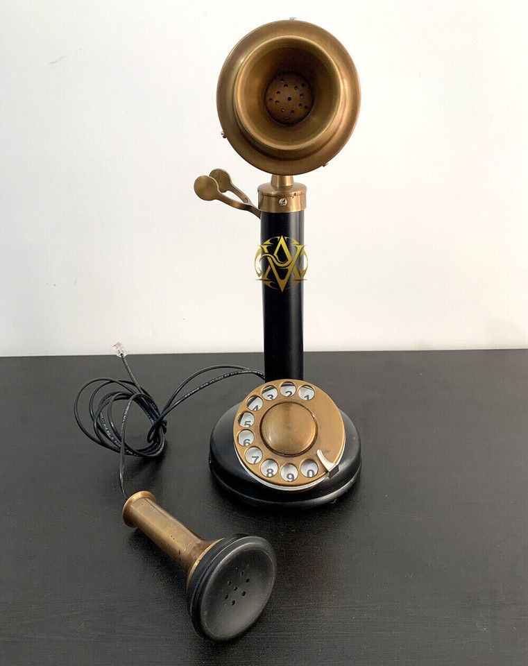 Rotary Dial Candlestick Phone Antique Brass American Landline Telephone ...