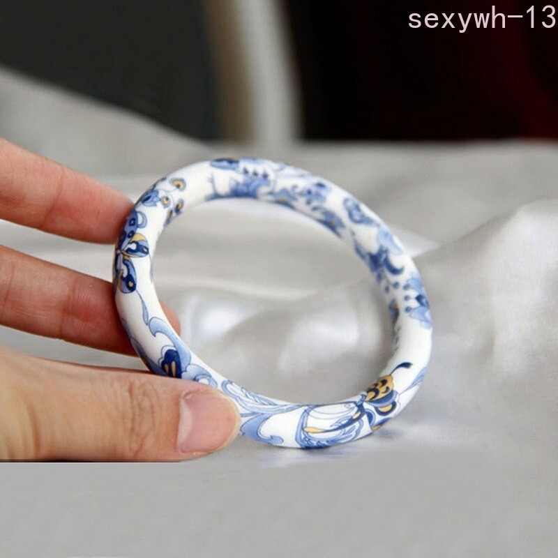 Natural Porcelain Hand Carved Round Blue and White Porcelain Bracelet ...